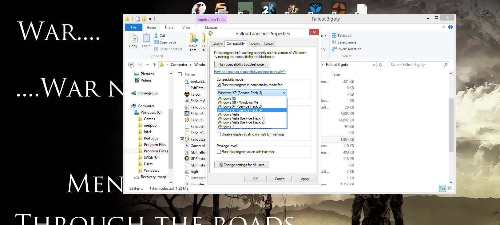 Simple Windows 8 Fallout 3 functionality guide – Steam Solo